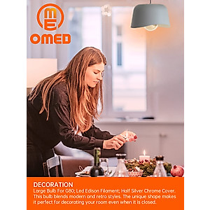OMED 60w Equivalent Half Chrome Led 4 Pack Lights | 6Watt G25/G80 Silver Bowl Globe Shape LED Blub | Warm White 2700K Medium E26 Base Dimmable LED Filament 600 Lumens Vintage Bulb