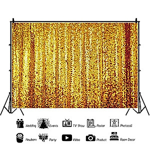 Renaiss 7x5ft Golden Sequins Photo Backdrop Golden Particles Background Photography Happy Birthday Wedding Bridal Shower Decor Wallpaper Kids Adults Portrait Banner Photo Shoot Props