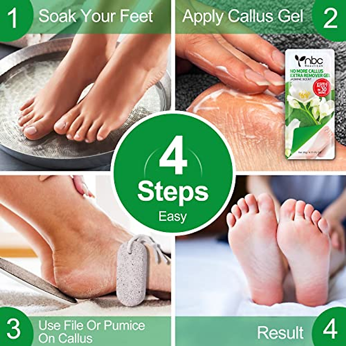 Feet Callus Remover Gel, 12 Packs 8.4 oz with Pumice Stone Scrubber Kit for Professional Pedicure Remove Hard Skins Heels Callouses, Jasmine Scent