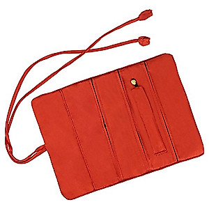 Lidwot 1 Piece Red Embroidery Flower and Bird Silk Brocade Jewelry Roll Bag,Travel Jewelry Organizer Bag with Ribbons Tie Close