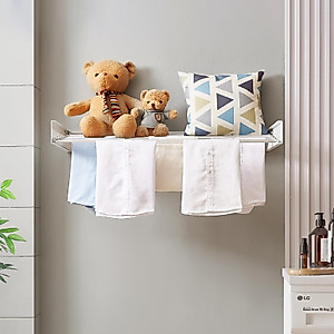 LiaMeE Wall Mounted Drying Rack, Collapsible Drying Racks for Laundry, Foldable Clothes Drying Rack with Wall Template for Indoor & Outdoor Use, 28” Wide, 5 Aluminum Rods, 55 LBS, White