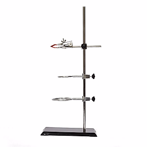 Laboratory Retort Support Stand for Titration Extraction - XMWangzi, with a Burette Clamp and 2 Flask Ring Clamps, Used in Chemistry or Physics Lab (RodLength 16'')