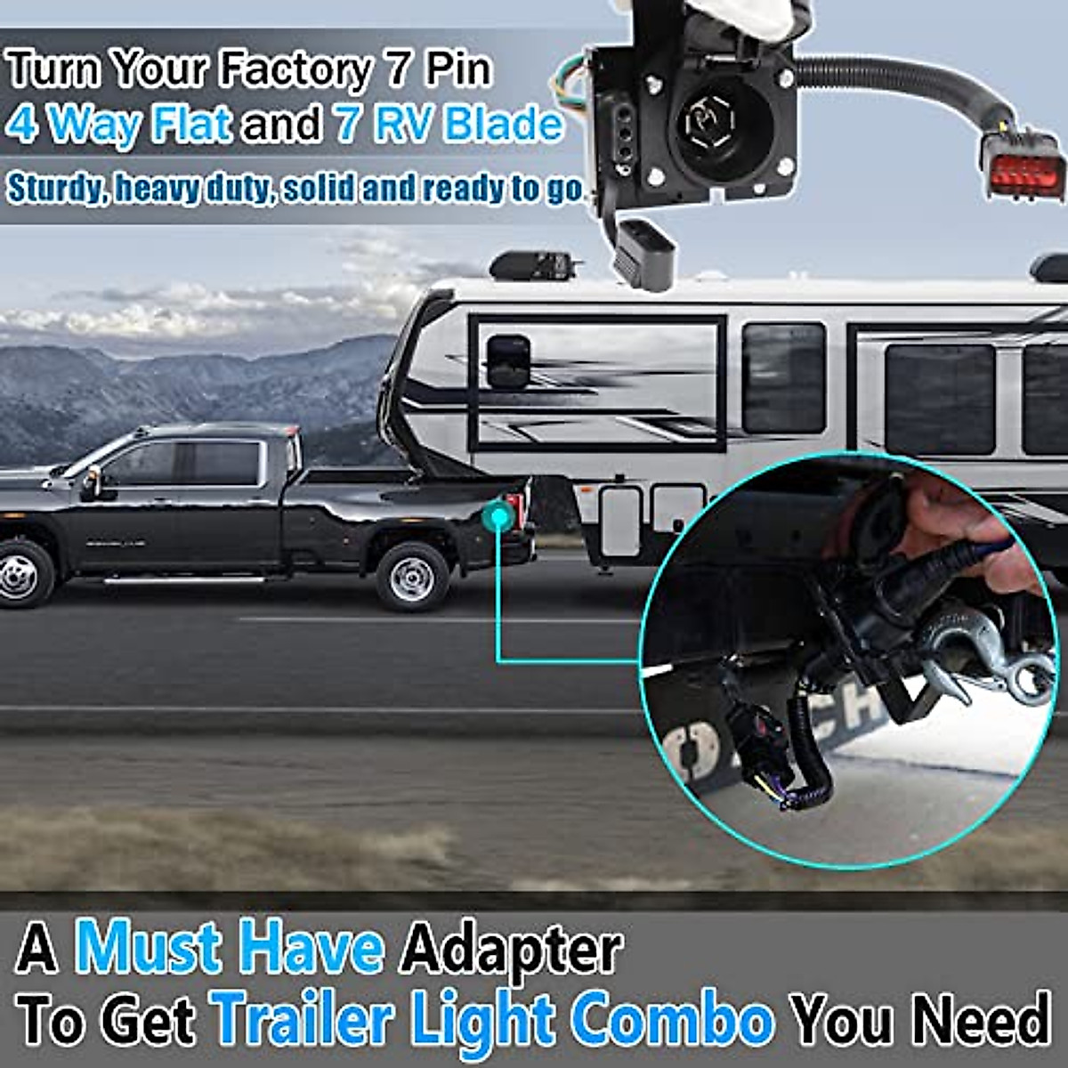 MECMO 42145 Multi-Tow 7 Way Blade and 4 Way Flat Trailer Wiring Adapter Connector for 2000-2009 Dodge Ram Dakota, 2000-2009 Jeep Grand Cherokee, 2000-2007 Durango 7:4 OE Replacement Harness 56038366AB