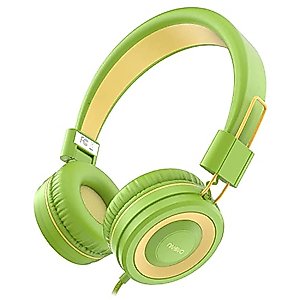 NIVAVA Kids Headphones, K8 Wired Headphones for Kids with Adjustable Headband 3.5 MM Jack for School, Foldable On-Ear Headset for Girls Boys Kindle Tablet Cellphones Airplane Travel (Green Yellow)