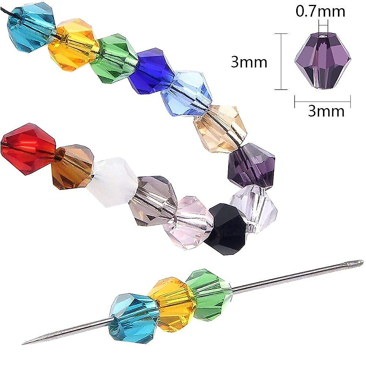 3mm Bicone Glass Beads – 1950 Pcs Faceted Crystal Beads in 15 Colors with Elastic String for DIY Jewelry Making, Necklaces, Bracelets, Earrings, and Rings