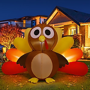 COMIN 6.7 FT Long Thanksgiving Inflatables Turkey Baby with Built-in LEDs Blow Up Yard Decoration for Holiday Party Indoor Outdoor Garden Lawn