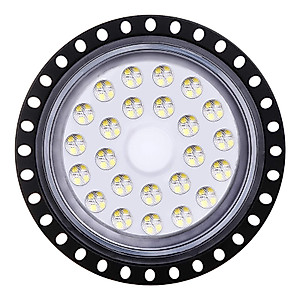 100W UFO LED High Bay Light, 6000-6500K Cool White LED Workshop Light, Ultra Thin Factory Warehouse LED Industrial Lighting, IP65 Waterproof Commercial Bay Lighting for Garage Factory Gym