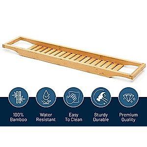 RoyalHouse Bamboo Bath Caddy Tray for Bathtub, Bath Table Tray with Book and Wine Glass Holder, Attractive Design, Suitable for Luxury Spa or Reading, Ideal Gift for Family & Friends