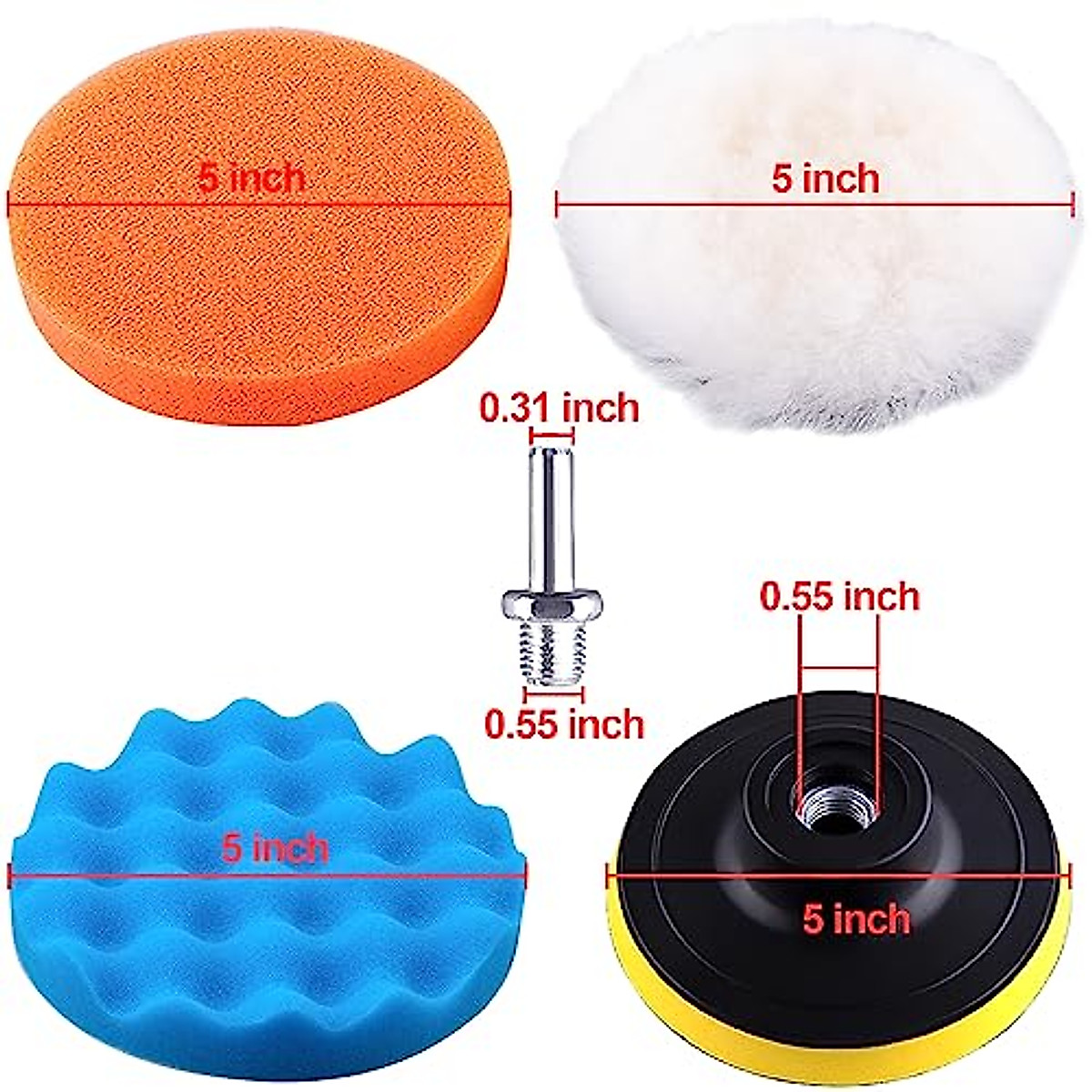 SIQUK 23 Pieces 5 Inch Buffing Pads Car Polisher Bonnets Foam Polishing Pad Kit Wax Buffer Polish Pads Car Buffer Attachment for Drill