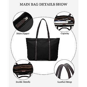 Laptop Tote Bag for Women Black Shoulder Work Computer Bag Briefcase Laptop Case Waterproof Teacher Tote Office Bag Lightweight Large Travel Weekender Bags Handbags Work Bags for Women Professional
