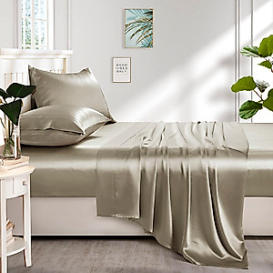 Lanest Housing Silk Satin Sheets, 4-Piece Full Size Satin Bed Sheet Set with Deep Pockets, Cooling Soft and Hypoallergenic Satin Sheets Full - Taupe