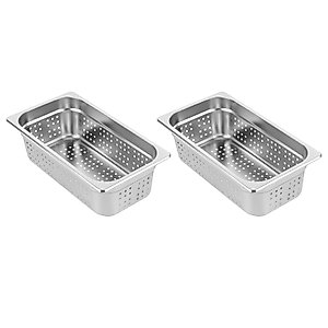 DYNAMI 2-Pack Anti-Jam Perforated Stainless Steel Steam Table Pan, 1/3 Size, 4" Deep Commercial Chafing Steam Table Pan Hotel Pans,Catering Food Pan (2-Pack,1/3 Size, 4" Deep)