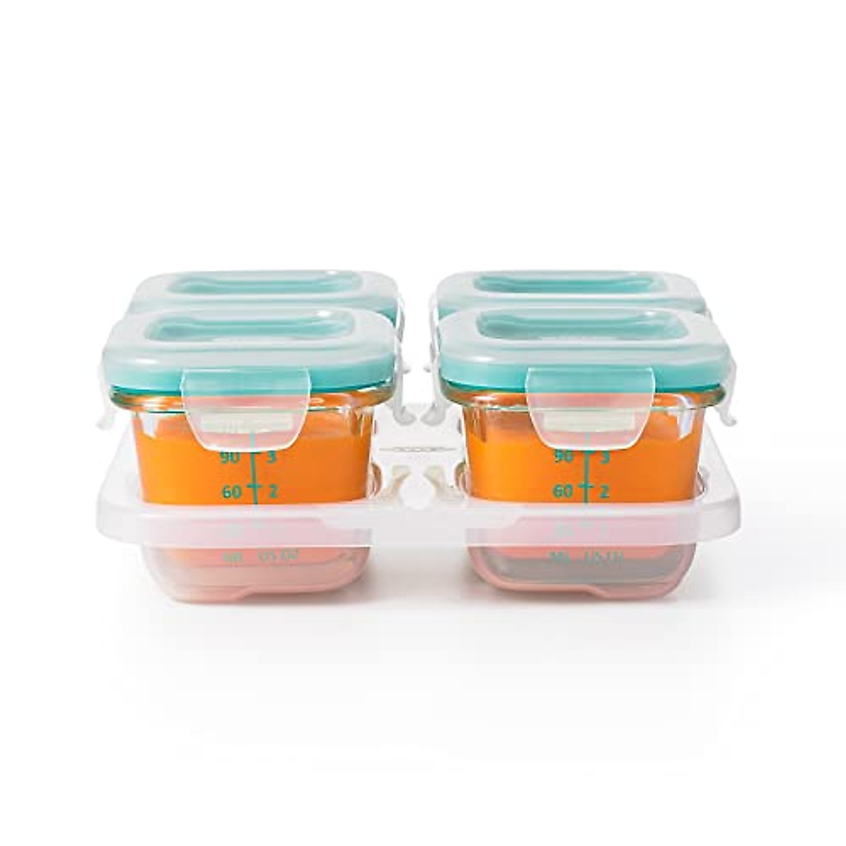 OXO Tot Glass Baby Blocks Food Storage Containers, Teal, 4 oz