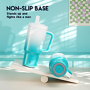 Meoky 32 oz Tumbler with Handle and Flip Straw, 100% Leakproof Tumbler with Lid and Straw, Stainless Steel Insulated Cup, Cupholder Friendly, Keeps Cold for 24 Hours (Azure)