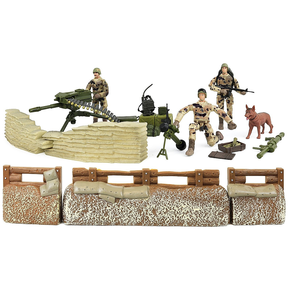 Click N' Play Military Toy Play Set | Trench Defense Unit Action Figures | 25 Pieces Army Men Toys for Boys | Military Toys for 3 Year Old Boys and Older