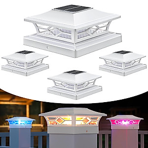 APONUO Solar Post Cap Lights,4x4 Post Solar Lights with 4 Lighting Modes,4x4 Solar Post Cap Lights Outdoor for Fence Deck Post 4x4 6x6 Wood&4X4 5X5 Vinyl,White,4 Pack