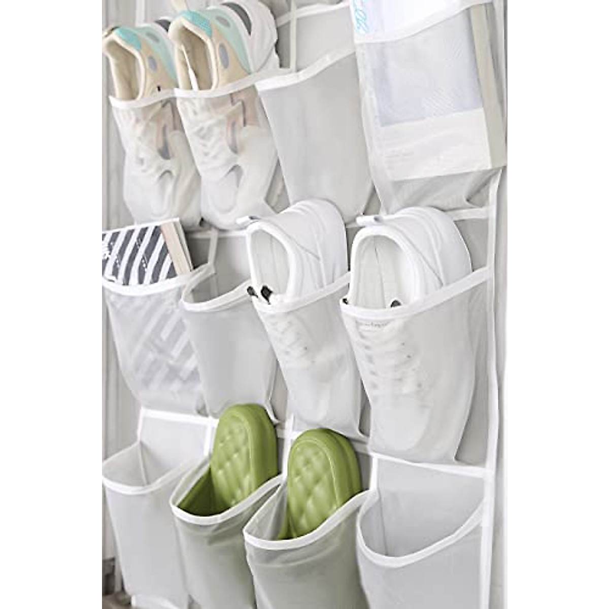 N/C Over The Door Shoe Organizer,Hanging Shoe Organizer for Closet Organizers and Storage,24 Large Mesh Breathable Pockets Hanging Shoe holder,Over The Door Shoe Rack with 4 Hooks