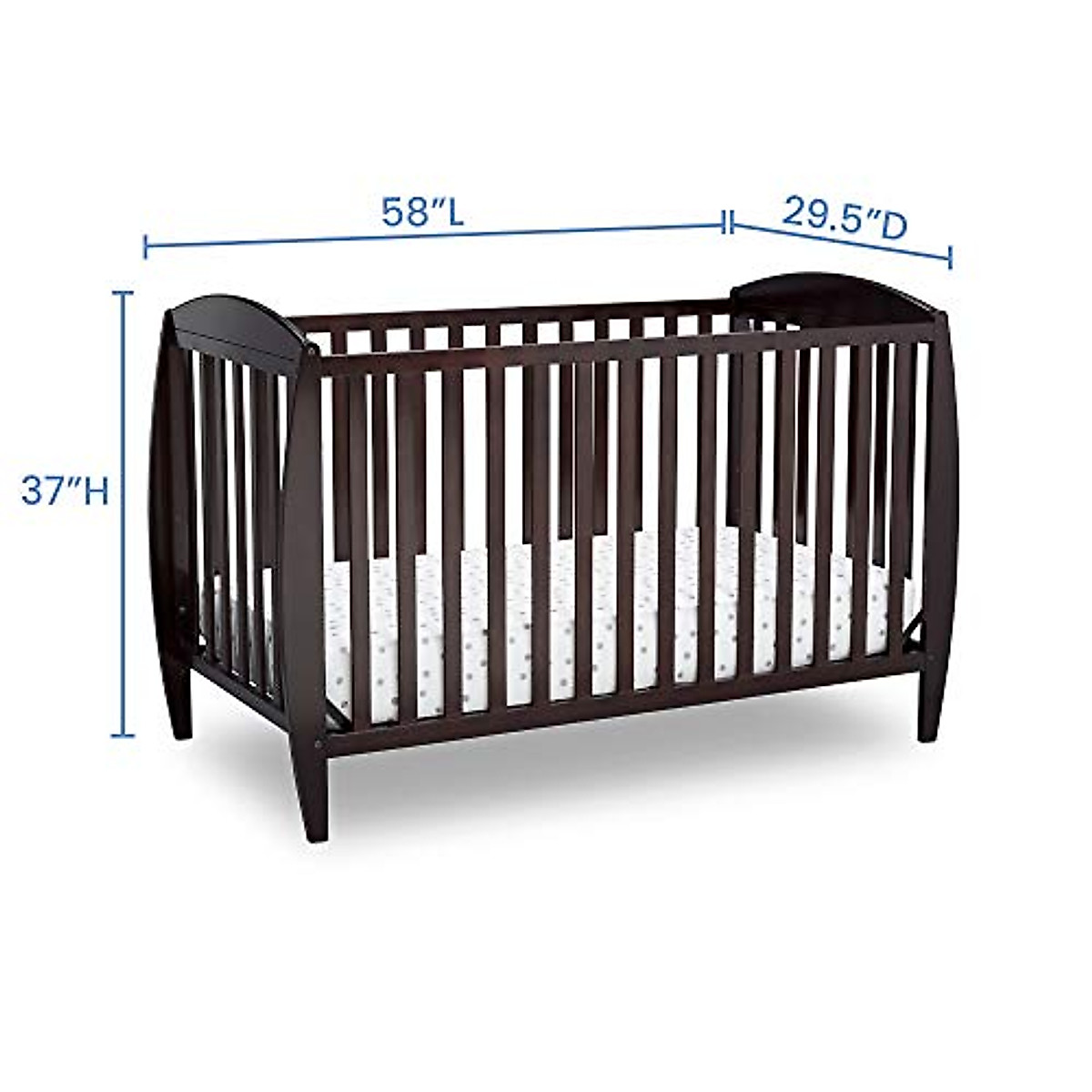 Delta Children Twinkle 4-in-1 Convertible Baby Crib, Sustainable New Zealand Wood, Dark Chocolate and Delta Children Twinkle Galaxy Dual Sided Recycled Fiber Core Crib and Toddler Mattress (Bundle)