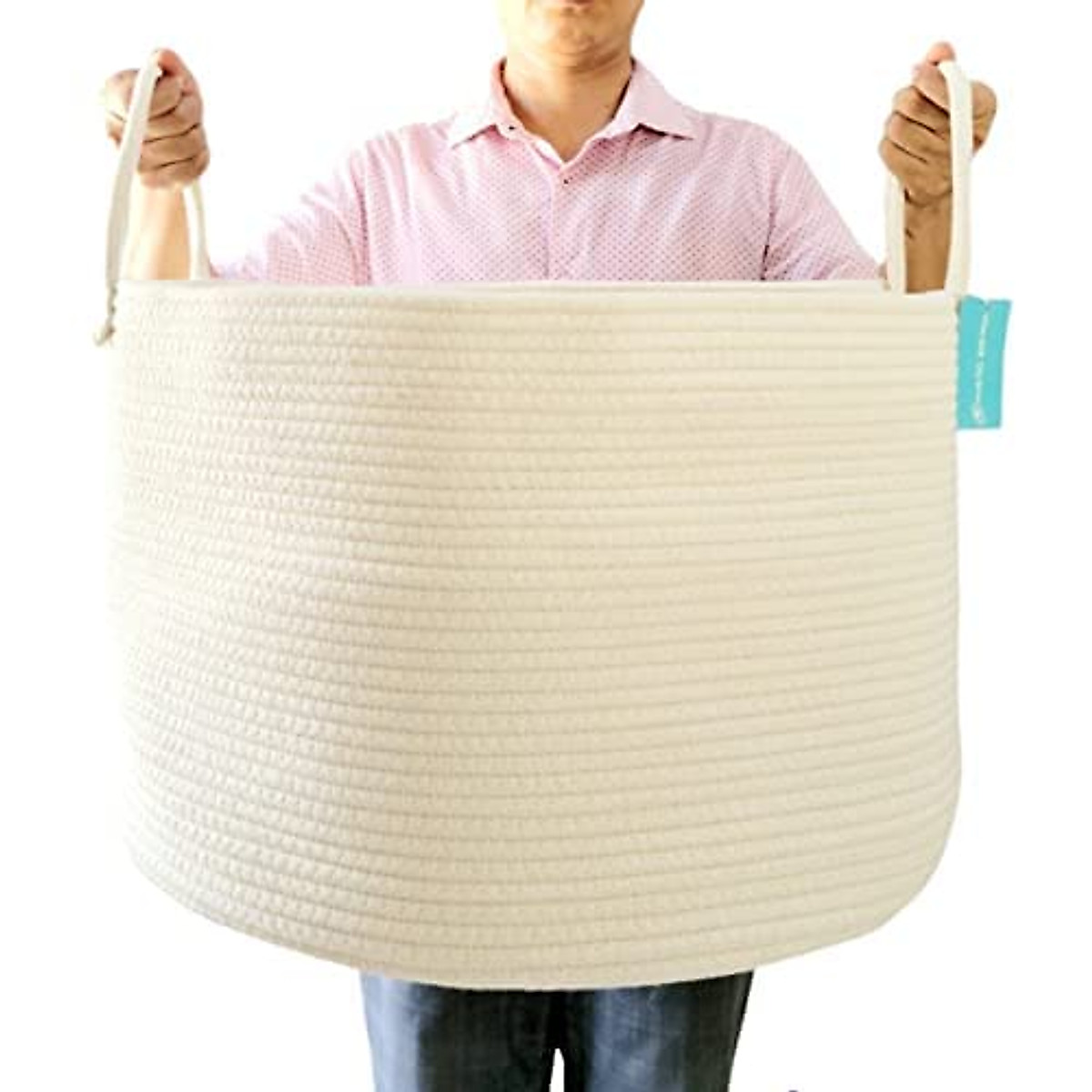 OTON HOME City Series White Rope Basket - Extra Large Storage Basket - Woven Basket for Storage - Basket for Towels - White Toy Storage - Nursery Basket - Blanket Basket Living Room