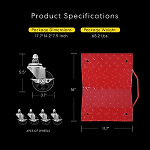 VIVOHOME Heavy Duty Vehicle Mover Dolly of 4 Piece, Wheel Dolly Car Stakes 6000lbs Capacity, Car Roller Dolly Moving Cars, Trucks, Motorcycles, Red