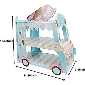 YONDMMIY 3 Tier Cupcake Stand Ice Cream Van Stand Cars Display Stand Bus Cupcake Cake Stand Truck Paper Cupcake Holder for Kids Birthday Party Decorations
