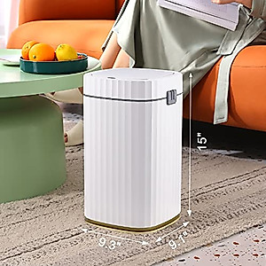 ELPHECO 4 Gallon Automatic Bedroom Trash Can with Lids, 15.5 Litre Waterproof Motion Sensor Bathroom Trash Can, Sensor Garbage Bin for Bathroom, Bedroom, Living Room, Office, Golden