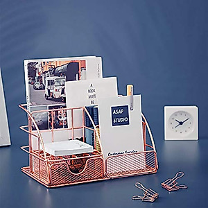 ARTISHION Desk Organizer, Office Supplies Desktop Holder, Metal Mesh Stationary Organizer Rose Gold with Drawer, Pen Pencil Holder for Office, Home, School