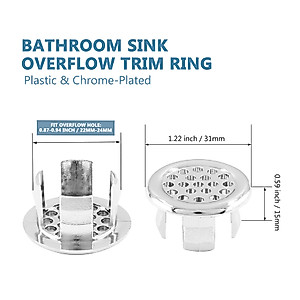 Qjaiune 3 Pack Bathroom Sink Overflow Trim Ring, Electroplating Chrome Overflow Drain Cover Round Basin Cover, Vanity Sink Overflow Cap Small Sink Insert, Plastic Mesh Hole Trim Ring for Kitchen