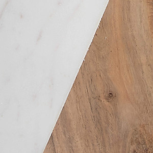 Foreside Home & Garden Small White Rectangle Marble and Wood Kitchen Serving Cutting Board