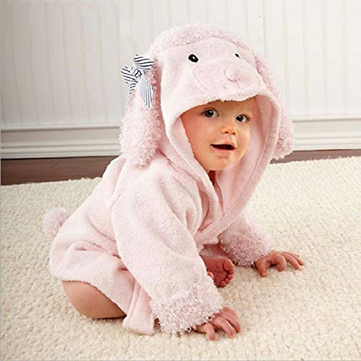 Infant Girl Bathrobes Wash Waddle Pink Dog Hooded Robe Girls bath robe towel Terry 2-3 Year Ultra Absorbent (Pink, M)