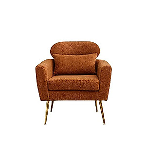 HomSof 29.5"W Modern Boucle Accent Chair Armchair Upholstered Reading Chair Single Sofa Leisure Club Chair with Gold Metal Leg and Throw Pillow for Living Room Bedroom Dorm Room Office, Caramel Boucle