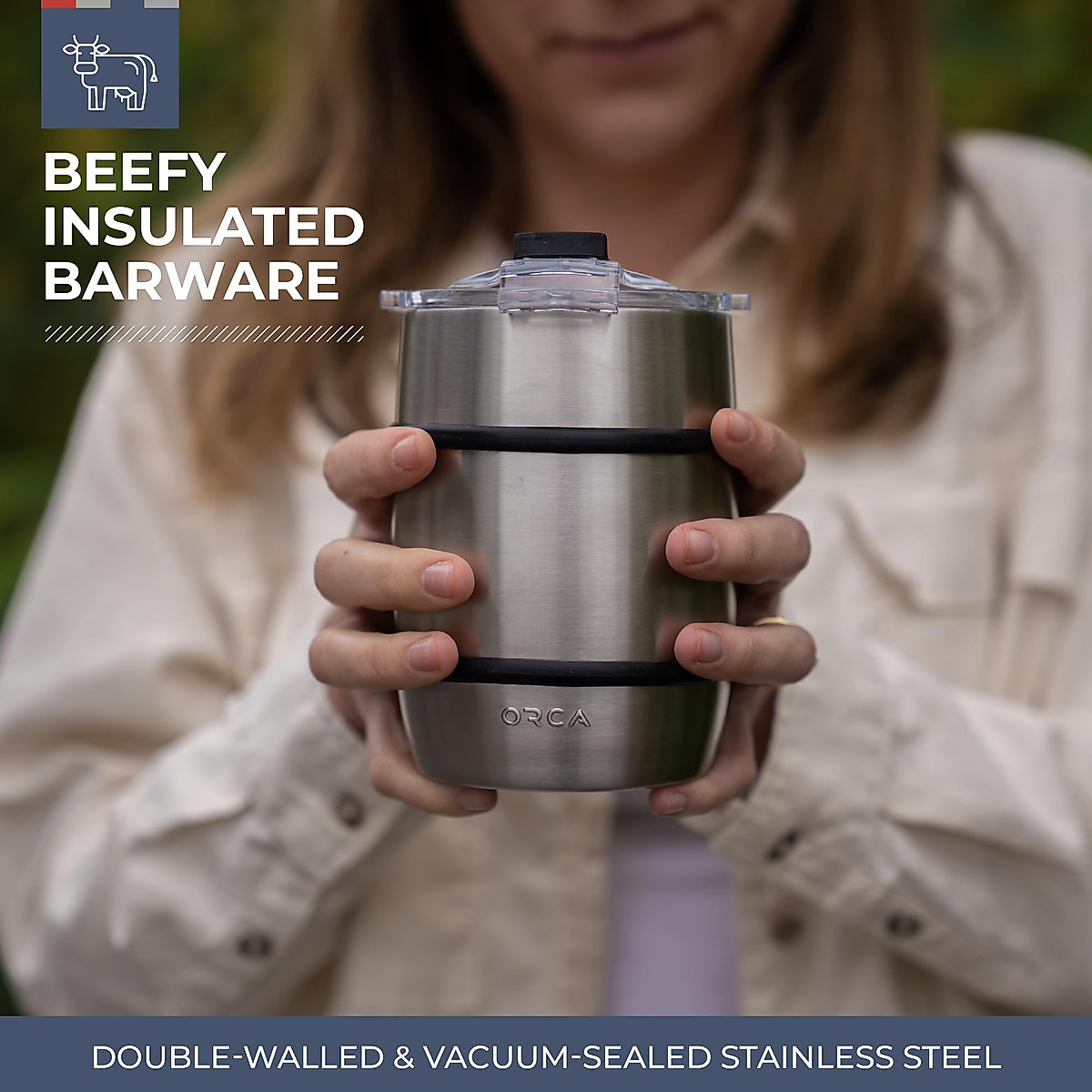 ORCA Double Barrel 24oz | Temperature Insulated, Stainless Steel Tumbler with a Classy Wood Grain Print, for Whiskey, Beer, Coffee or Whatever You're Having — Dark Oak