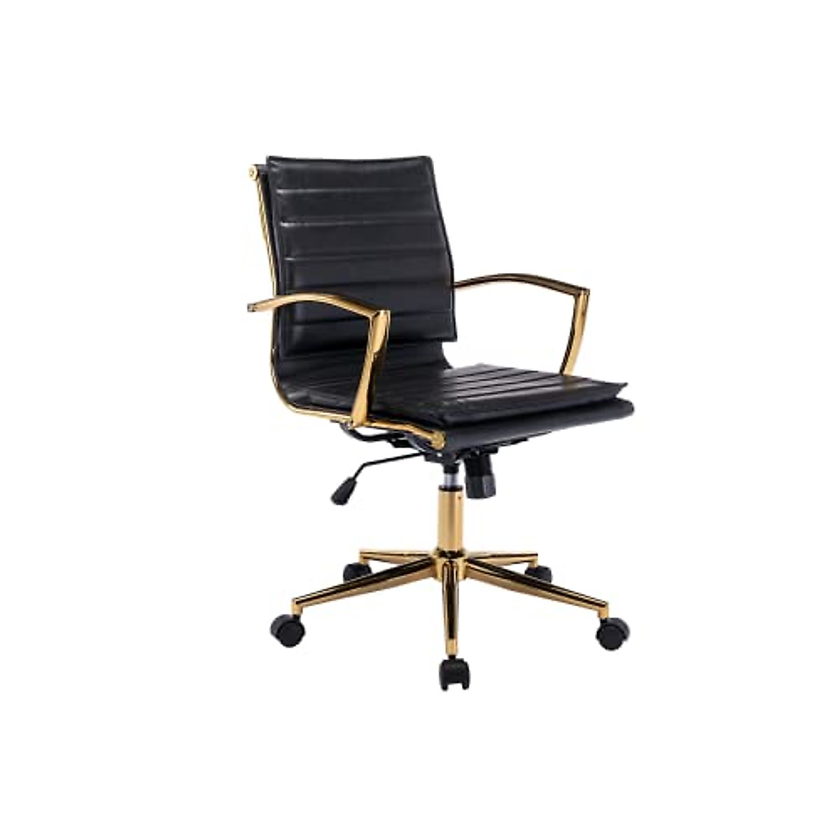 Shunzhi Leather Desk Chair with Armrest PU Leather Office Midback Adjustable Home Computer Executive Swivel Conference Task Managers Chair with Chrome Base, Black and Gold