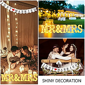 Coume Wedding Decorations Set, Mr Mrs Marquee LED Signs Just Married Banner Fairy String Light, 8.5 Inch Sign, for Table, Photo Props