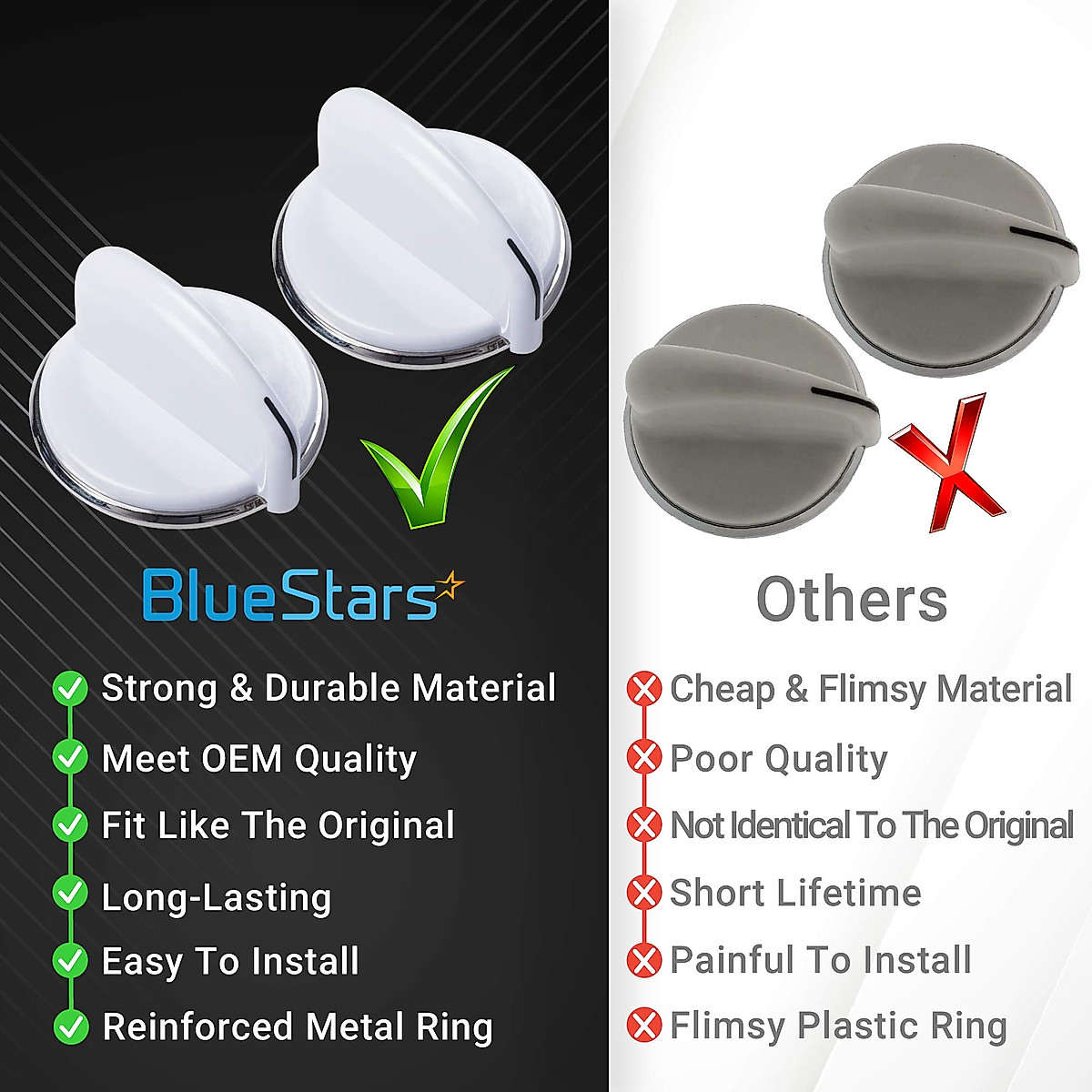 BlueStars Unbreakable WE01X20378 Control Knob with Metal Ring Replacement Part - Exact Fit for General Electric Dryers and Washers - Replaces WE01X20432 WH01X10307 WH01X10460 - Pack of 2
