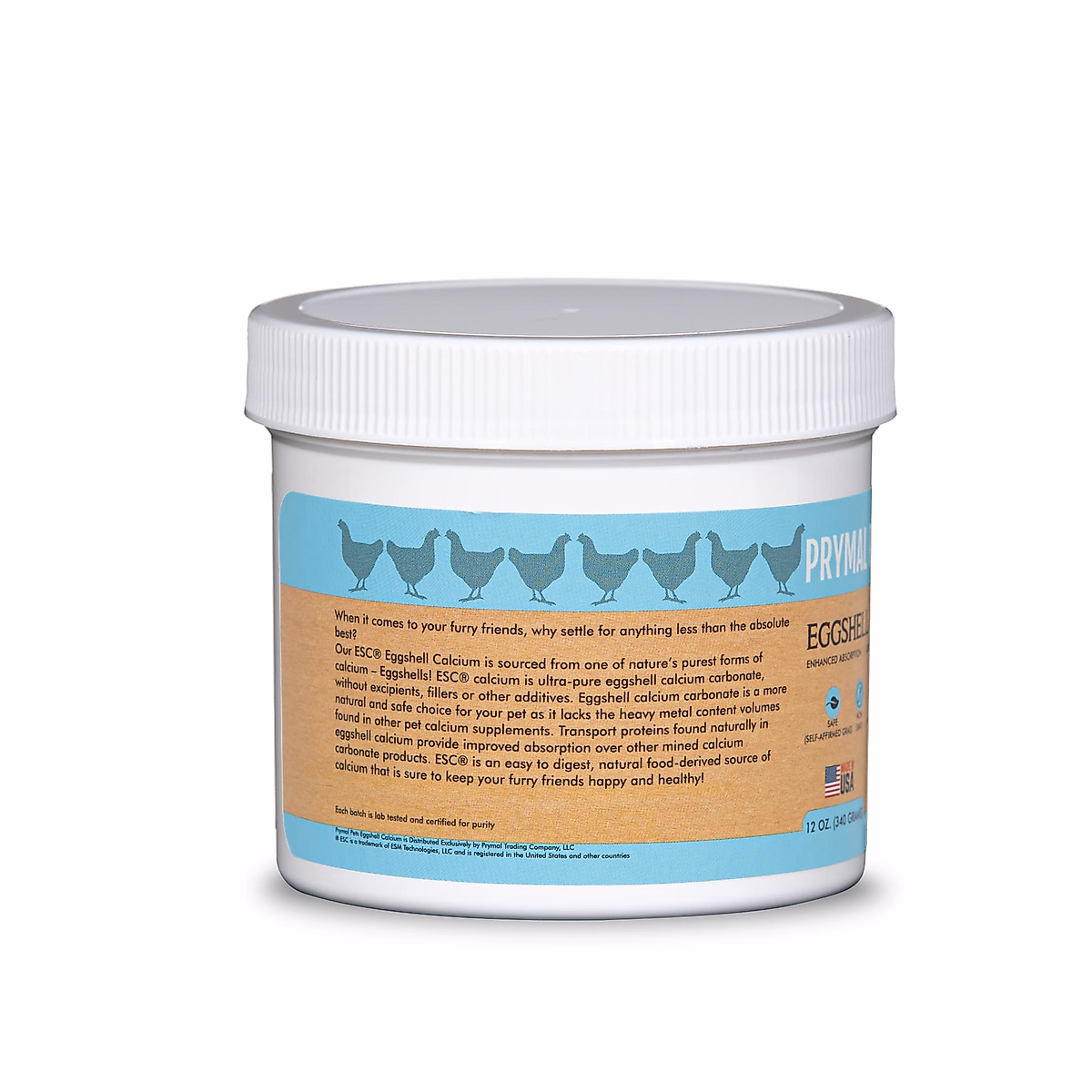 Prymal Pets Eggshell Calcium for Pets - 12 oz. Natural, Ultra-Pure Egg Shell Mineral Powder Supplement for Cats and Dogs - High Absorption, Helps Support Bone, Joint, Teeth, Heart, Immune Health