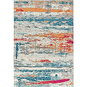 JONATHAN Y Contemporary POP Modern Abstract Brushstroke Cream/Blue 8 ft. x 10 ft. Area-Rug, Bohemian, Easy-Cleaning, for Bedroom, Kitchen, Living Room, Non Shedding (CTP102C-8)