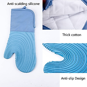 Oven Mitts with Extra Long Cuff and Comfort Lining，Oven Mitts with Quilted Liner， Heat Resistant Flexible Oven Mitt for Kitchen Baking Cooking，Machine Washable，1 Pair，13.5 Inch,Blue.