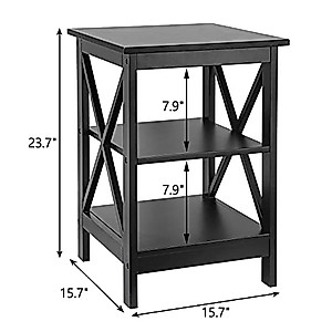 SUPER DEAL 3-Tier End Table with Storage Shelves Versatile X-Design Sofa Side Table for Living Room Bedroom Apartment Small Space, Black