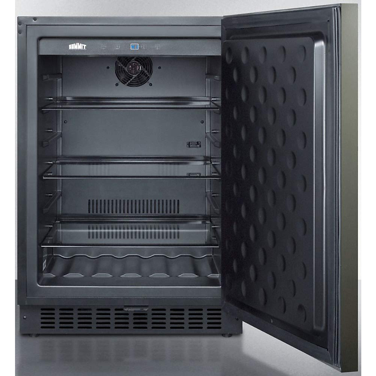 Summit FF64BXKSHH 24"" Built-in or Freestanding Compact Refrigerator with 4.6 cu. ft. Capacity Frost Free Operation Recessed LED Light and Adjustable Glass Shelves in Black Stainless Steel