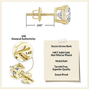 Everyday Elegance Solid 14K Yellow Gold Cubic Zirconia Stud Earrings for Women in Round Cut | Screw Back Earring | 1.5 CTW CZ | With Gift Box