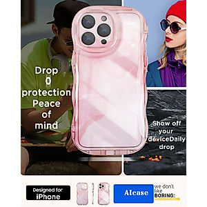 AICase iPhone 14 Pro Max Case Curly Wave Frame Cute Design with Full Camera Lens Protection,Aesthetic Kawaii Slim TPU Bumper Luxury Plated Shockproof Protective Transparent for Women Girls Men_3