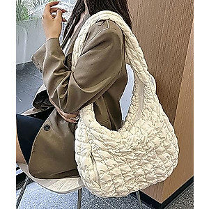 Women Quilted Tote Bag Large Capacity Crossbody Puffer Lightweight Padding Shoulder Bag Hobo Satchel Handbag Zip Purse