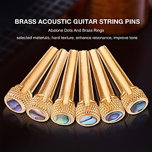 Tbest 6Pcs Guitar Bridge Pins,Brass Bridge Pins for Acoustic Guitar Bridge Pins- Endpin Inlaid Abalone Dot Acoustic Guitar Replacement Parts(Rose Gold)