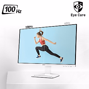 MSI Pro MP273AW, 27" Monitor, 1920 x 1080 (FHD), IPS, 100Hz, TUV Certified Eyesight Protection, 4ms, Displayport, HDMI, Tilt, White