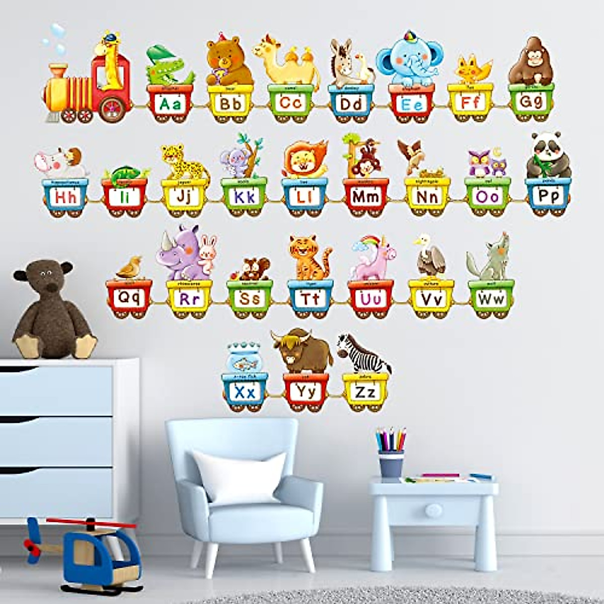 DECOWALL BA-2006 Animal Alphabet Train Kids Wall Stickers ABC Decals Peel and Stick Removable Wall Stickers for Kids Nursery Bedroom Living Room d?cor Jungle Education