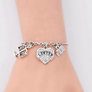 MYOSPARK Scales of Justice Lawyer Gift Lawyer Rhinestone Heart Bracelet Lawyer Attorney Jewelry Law School Graduation Gift (lawyer chain bracelet white)