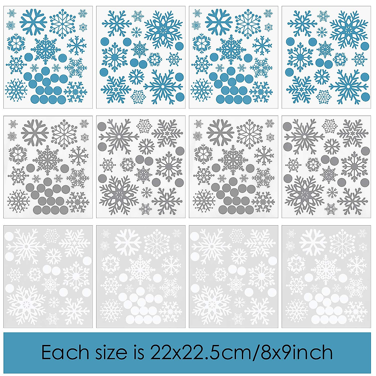 Tenare 305 Pieces Christmas Wall Decals Snowflakes Wall Stickers Christmas Silver and Winter Theme Snowflakes Decals Winter Wall Decals Removable Home Decoration for Christmas Party