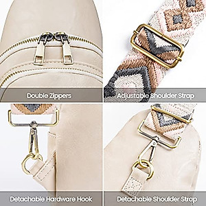 KFXFENQ Sling Bag for Women PU Leather Sling Bags for Women Crossbody Fashion Sling Backpack Multipurpose Chest Bag for Cycling (Beige)