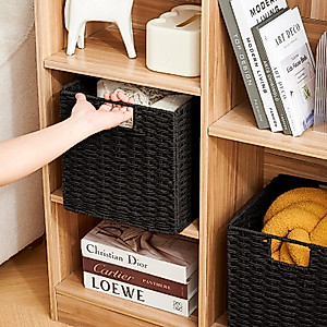 LEGNHOOM Wicker Storage Baskets Set of 2 Foldable Cube Paper Rope Storage Baskets Bins Large Wicker Baskets for Shelves Organizing & Decor, 13 inch (13″×13″×13″)